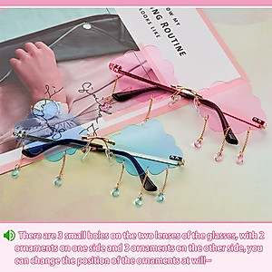 2 Pairs Tassel Clouds Shaped, Rimless Men Women 90s Disco Sunglasses (Light Blue, Pink)