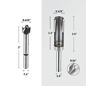 Anfrere 5/8" Wood Plug Cutter and Forstner Bit for Wood Cutting Tool Cork Drill Bit Knife, 3/8" Round Shank Carbon Steel Taper Tapered Cutting Tool Cork Drill Bit Knifes, WCB-A1