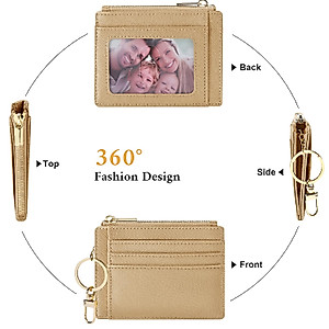 Sodsay Card Case Slim Front Pocket Wallet for Women Credit Card Holder with Keychain(CH Champagne Gold)