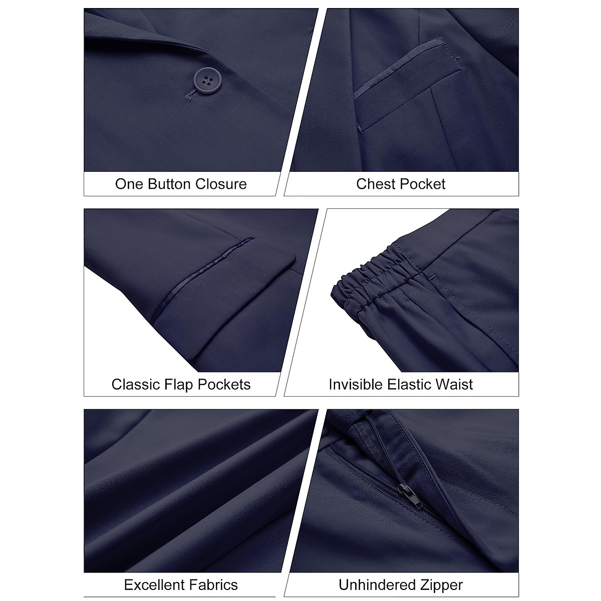 Kelyaa Women's 2 Piece Suit Notched Lapel One Button Slim Fit Business Office Work Tuxedo Blazer Pants Set Navy Blue