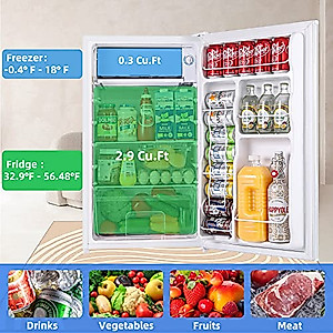 BANGSON Mini Fridge with Freezer, 3.2Cu.Ft, Reversible Door Mini Fridge, Adjustable Thermostat Control, Mini Fridge for Bedroom, Office, and Dorm, White