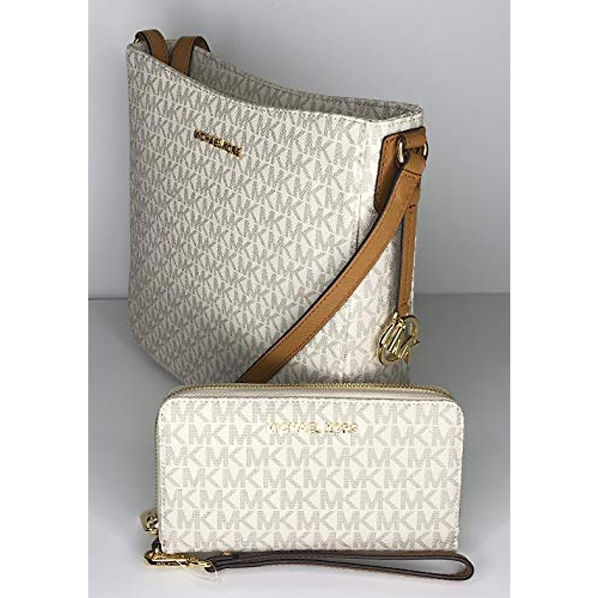 Michael Kors LG Messenger Crossbody bundled with Phone Wristlet (Vanilla/Acorn)