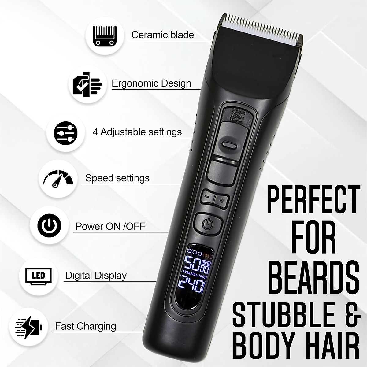 Brio Beardscape V1 Beard Trimmer for Men Professional with Low Friction Ceramic Blade, Cordless Professional Hair Trimmer for Barbers with 4 Hrs of Long Battery Timing, Ideal for Beard & Body (Black)