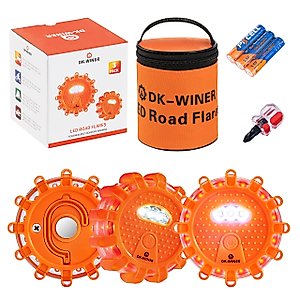 DK-WINER LED Road Flares roadside emergency car kit emergency road flares Kit with Magnetic Base for Vehicles & Boat | 9 Flash Modes(with Batteries) (3pack)