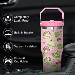 Queen Hero 30 oz Frog Tumbler with Handle, Large Insulated Tumbler with Flip & Straw Coffee Mug Cup Stainless Steel Gifts for Women Men Youth
