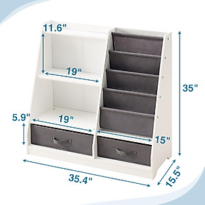 GABHX Kids Bookshelf with Storage Drawers and Layer Sling Bookcase, 4 Tier Toddlers Book and Toy Organizer and Dispaly Cabinet for Playroom, Kids Room, Classroom, Nursery (White)