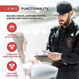 Pyle Police Security Video Compact Camera - HD 2304x1296p Rechargeable Wireless Waterproof Wearable Law Enforcement Mini Surveillance Cam, Audio Video Recording, Night Vision, Motion Detector PPBCM6
