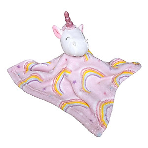 SONA G DESIGNS Plush Animal Security Lovey with Blanket Gift Set for Newborn Infant - Custom Personalized Available (Rainbow Unicorn Set with Embroidered Name)