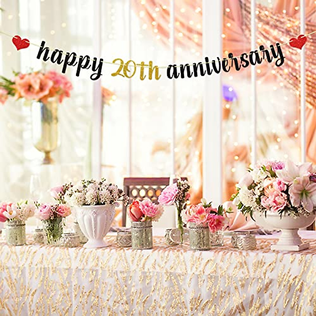 Maicaiffe Happy 20th Anniversary Banner - for 20th Wedding Anniversary / 20th Anniversary Party / 20th Birthday Party Decorations (20th)