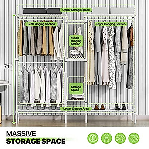 Magshion Portable Closet Wardrobe Heavy Duty Clothes Rack, Freestanding Clothing Rack with 4 Hang Rods and 7 Shelves, Free-Standing Garment Rack for Hanging Clothes, Load 1000lbs,White