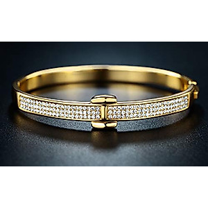 Barzel 18K Gold Plated Crystal Belt Bangle for Women (Gold)