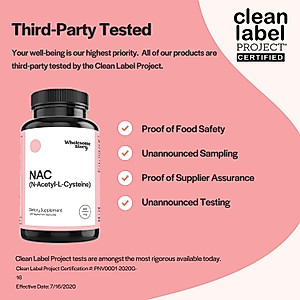 Wholesome Story NAC Supplement N Acetyl Cysteine 600 mg | Liver, Lung, & Fertility Support | 120 Capsules | 120 Day Supply