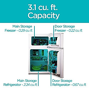 BLACK+DECKER BCRDK32W 2 Door Mini Fridge with Separate Freezer – Small, Drinks and Food in Dorm, Office, Apartment, or RV Camper Compact Refrigerator, 3.1 cu.ft, White