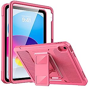 MoKo Case for iPad 10th Generation 10.9 inch 2022, Shockproof Dual Layer Full Body Cover with Kickstand for Kids and Built-in Screen Protector for iPad 10th Gen 2022, Support Touch ID, Watermelon Red