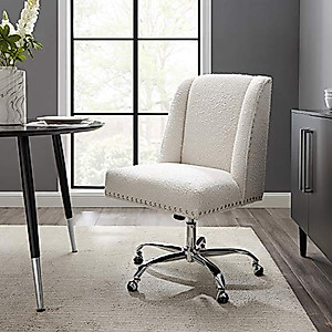 Linon Cream Sherpa Upholstered Swivel Chrome Base Clayton Office Chair