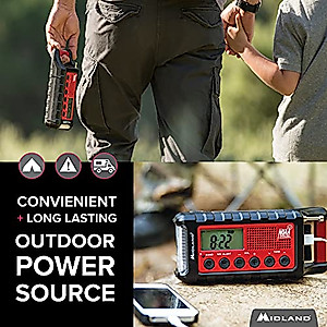 Midland - ER310, Emergency Crank Weather AM/FM Radio - Multiple Power Sources, SOS Emergency Flashlight, Ultrasonic Dog Whistle, & NOAA Weather Scan + Alert (Red/Black)