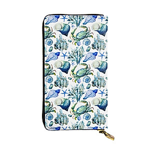 Women Zip Around Long Purse Crab Conch Fashion Credit Card Holder Purse