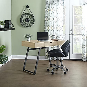 Calico Designs Rockdale Modern Office Writing Laptop Desk with Multiple Storage Compartments, Cord Management and Charging Station, Black/Honey Maple