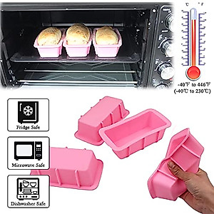 BAKER DEPOT Silicone Mini Bread Loaf Pans for Baking Nonstick Small Toast Cake Bakeware 6.5 inch Rectangle Mould DIY Handmade Soap Set of 4