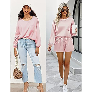 Ekouaer Womens Silk Satin Pajamas Set Long Sleeve Top Summer Soft Two Piece Pjs Silky Sleepwear Light Pink Small