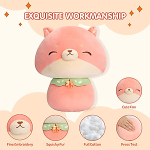 Mewaii 8 Inch Mushroom Plush, Cute Fox Plush Pillow Soft Plushies Squishy Throw Pillow, Kawaii Fox Stuffed Animals Kawaii Plush Toys Decoration Gift for Girls Boys