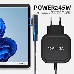 Surface Connector to USB-C Charging Adapter, DC15V 102W Type C Female to Surface Male for Microsoft Pro7/6/5/4 Surface Laptop 3/2/1, Surface Go, Surface Book