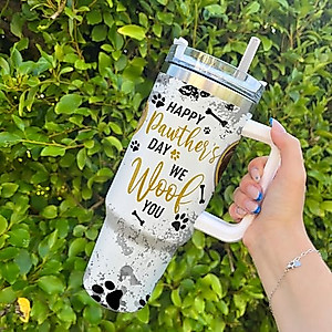 Hyturtle Personalized Picture Dog Dad 40oz Tumbler with Handle and Straw Gifts for Dog Lovers, Funny Father's Day Cup Gifts For Men, Best Gift Idea for Dogs Dad Stainless Steel Travel Cup With Lid