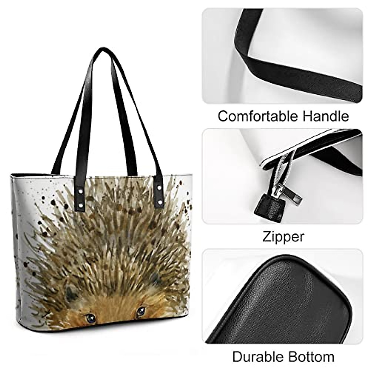 Womens Handbag Hedgehog Leather Tote Bag Top Handle Satchel Bags For Lady
