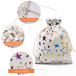 SumDirect Burlap Gift Bags with Drawstring - 20Pcs 5x7 Inch Small Christmas Burlap Bags，Color Star Linen Jewelry Pouches for Wedding Favors