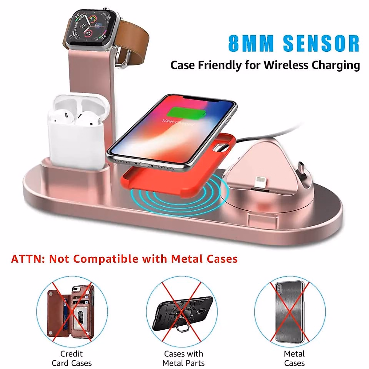 Multifunctional 4 in 1 Wireless Charger Fast Charging Dock Stand Desktop Charging Station (Black)
