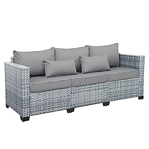 Patio Furniture Outdoor Sofa Grey Wicker Outdoor Furniture Outdoor Couch Deep Seat Sofa Hight Backrest with Waterproof Cover and Anti-Slip Cushions, Grey
