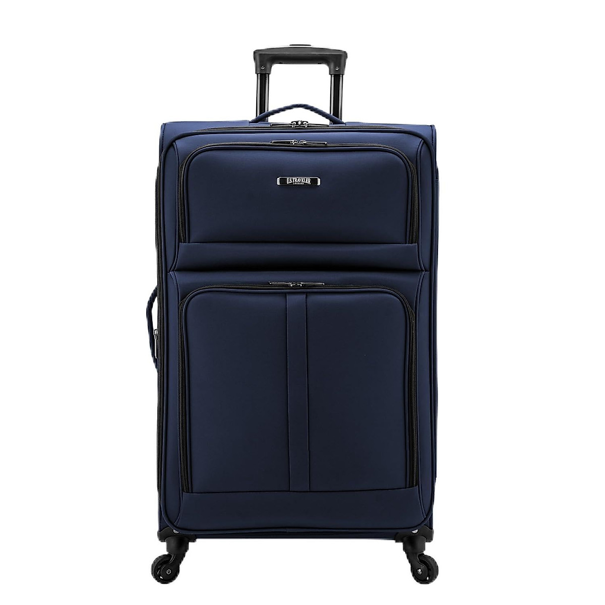 U.S. Traveler Anzio Softside Expandable Spinner Luggage, Navy, Checked-Large 30-Inch