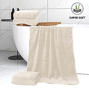 Cosy Family Microfiber 4 Pack Bath Towel Set, Lightweight and Quick Drying, Ultra Soft Highly Absorbent Towels for Bathroom, Gym, Hotel, Beach and Spa (Cream)