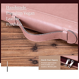 Geslun Vegan Leather Portfolio 3 Ring Binder with Clipboard, Hidden Handle, 8.5 x 11 Zippered Padfolio, Business Organizer Professional Executive Folio for Women, Pink