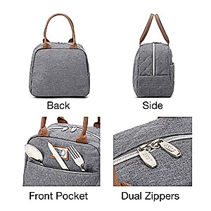 Lekesky Lunch Bag for Women Lunch Box Insulated Cute Lunch Tote Bag Leakproof Lunchbox for Adult Work, Grey