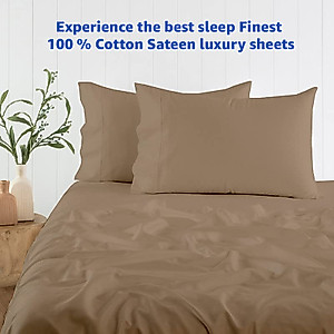 Mattress-Homes 600 Thread Count 100% Long Staple Soft Cotton, 4 Piece Sheets Set, RV Short Queen Size,Smooth & Soft Sateen Weave, Luxury Hotel Collection Bedding, Taupe Solid