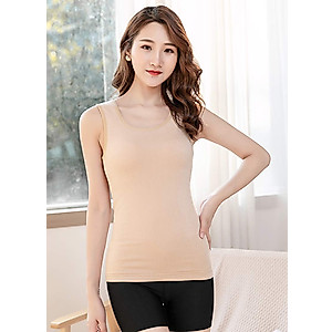Flenwgo Womens Cotton Thermal Fleece Lined Underwear Tops Cami Tank Top Warm Base Layer Vest Khaki L/(Fit 120~145 lb)