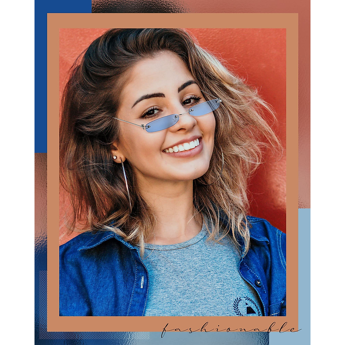 4 Pairs Women Thin Vintage Sunglasses Rectangle Sunglasses Small Skinny Glasses Retro Designer Style Rimless Sunglasses with Metal Frame Narrow Vintage Eyewear for Men Women