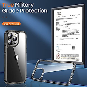 UniqueMe [5 in 1 Design for iPhone 14 Pro Max 6.7 inch Case, 2 Pack Screen Protector Tempered Glass + 2 Pack Camera Lens Protector, [Non-Yellowing] Shockproof Protective Cover - Clear Black