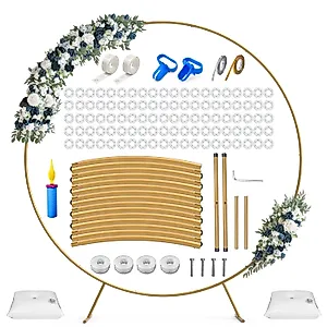 Chamvis Round Backdrop Stand, 6.9ft (2.1m) Gold Circle Round Arch Stand Garden Arbors Plant Support Stand: for Wedding Birthday Garden Arbors Photo Background