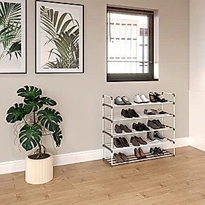 Home-Complete Shoe Rack – 5-Tier Shoe Organizer for Closet, Bathroom, Entryway – Shelf Holds 25 Pairs of Sneakers, Heels, and Boots (White)