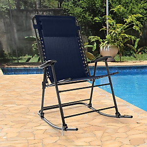 Lavish Home Rocking Chair Outdoor Furniture - Folding Chair Rocker with Adjustable Pillow - Camping, Front Porch, or Patio Furniture (Navy)