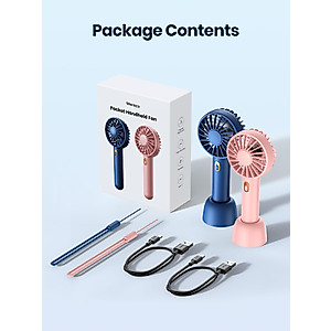 Warmco 2-Pack Handheld Mini Fan Portable USB Rechargeable Small Hand Held Fan with Base Personal Desk Fan Super Compact Cooling Fan for Makeup, Home, Office, Travel, and Outdoor Activities