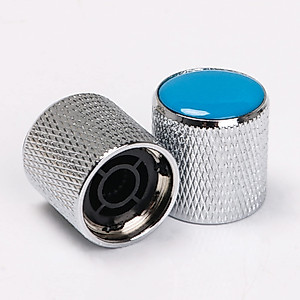BQLZR Domed Volume Tone Control Metal Knob Silver with Blue Top Electric Guitar Pack of 4