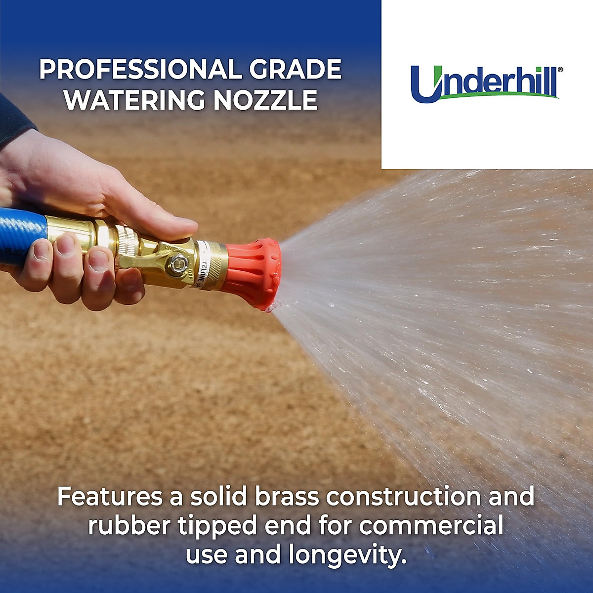 Underhill Precision Cyclone Garden Water Hose Nozzle Sprayer, 50+ GPM 80 PSI, 3/4-Inch Thread Inlet, High Pressure Heavy-Duty Brass and Rubber, HN5000