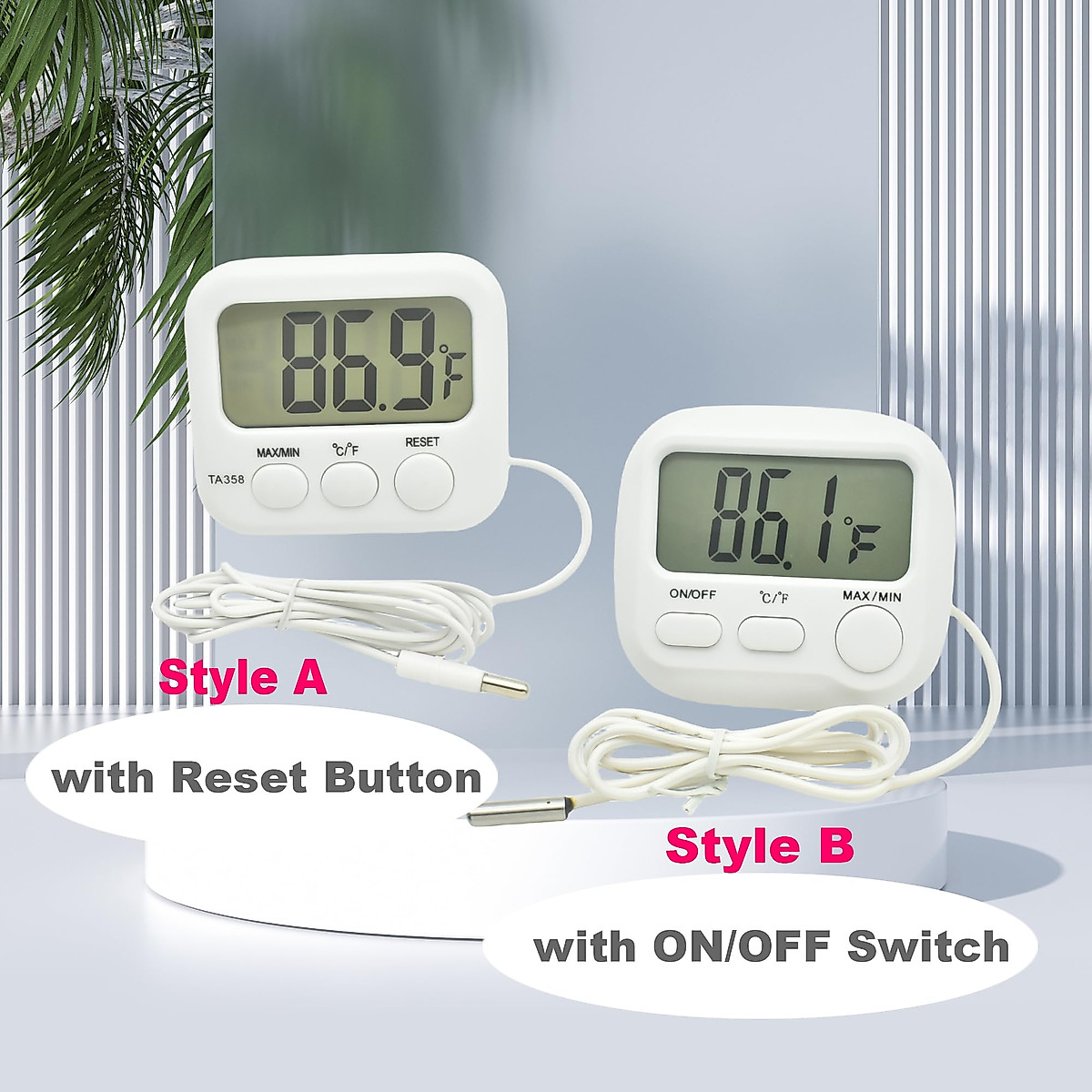 Bytiyar Small Digital Thermometer TA358 Celsius/Fahrenheit Temperature Indoor/Outdoor Meter Gauge with 5ft/1.5M Probe Sensor