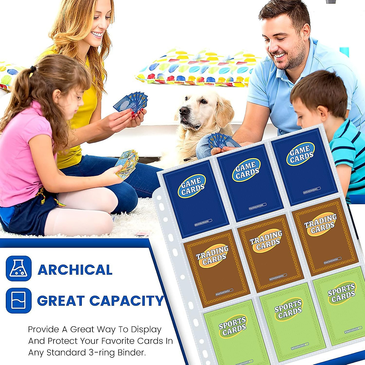 Fabmaker 36 Pack Trading Card Sleeve Pages, Holds 648 Cards, 9 Pocket Trading Card Storage, 11 Holes Card Sleeves Binder Sheets Fit 3 Ring Binder for MTG, Sport Card, Game Card, Business Cards, Coupon