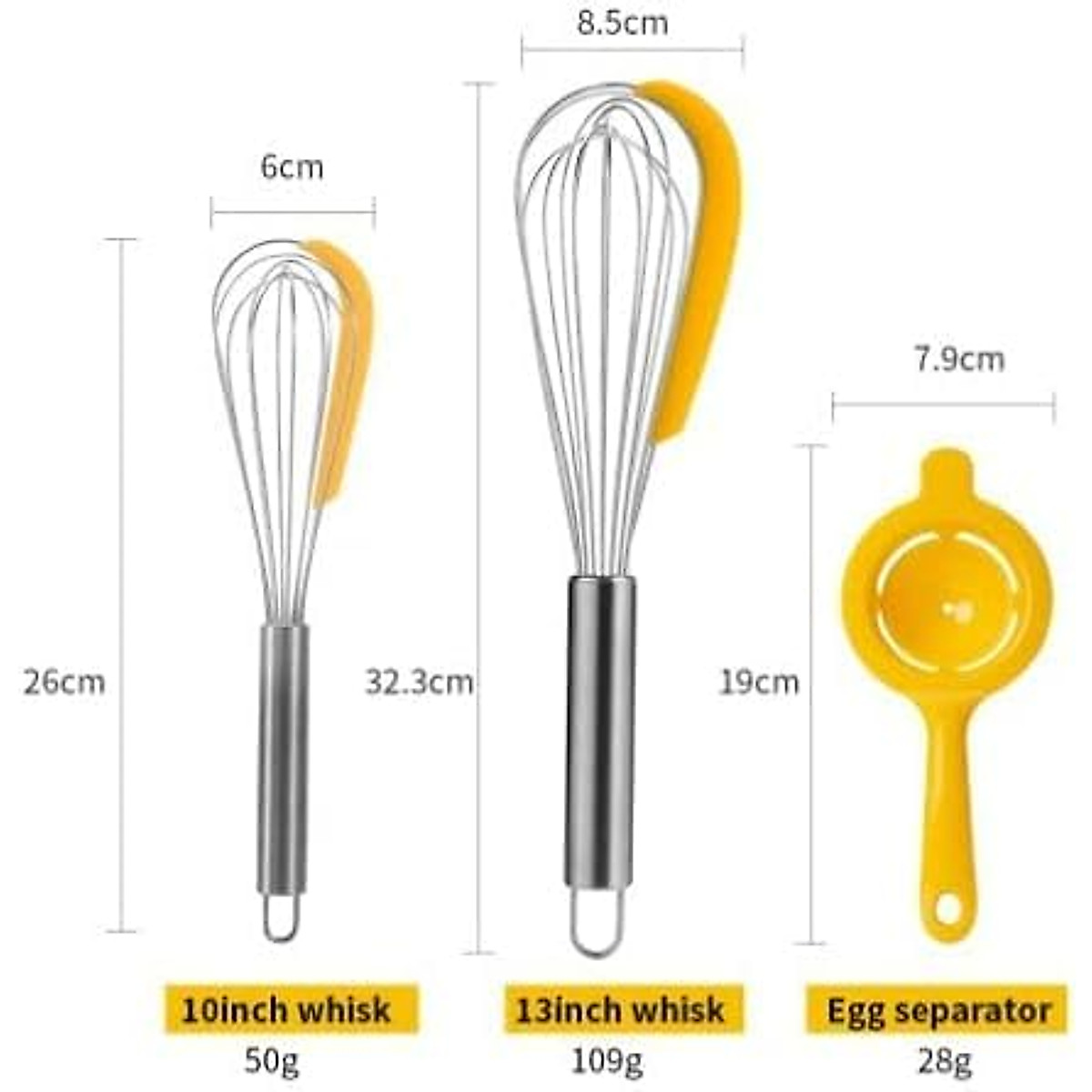 SIAM'S Stainless steel whisk set 3 PCS,Wire Whisk, Egg whisk, Kitchen Cooking Utensils for Blending, Whisking, Stirring (3 PIECES)