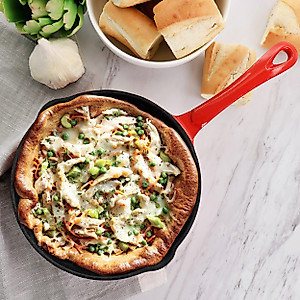 MegaChef Enameled Round 8 Inch PreSeasoned Cast Iron Frying Pan in Red (MCCE-8)