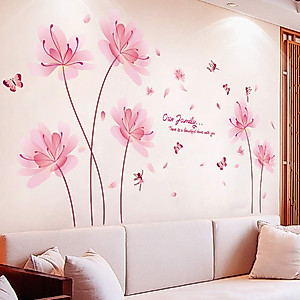 Buer Homie Flower and Butterflies Wall Stickers for Adults, Pink Flower Wall Decals Decoration for Girls Bedroom, Pink Decor for Nursery Room, Floral Butterfly Wall Decor Peel and Stick for Bedroom
